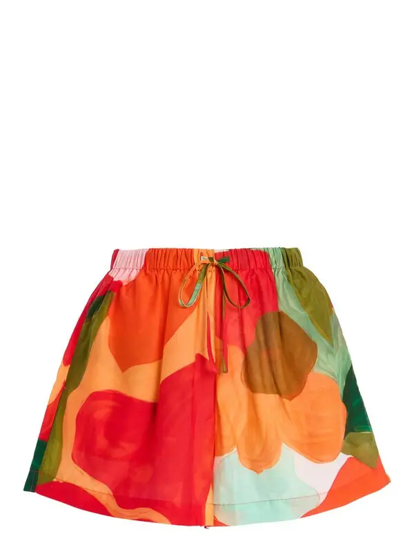 ZULU & ZEPHYR Floral Cotton-silk Shorts - Red