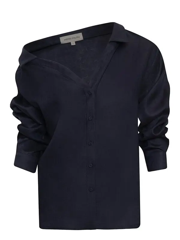 ANDRES OTALORA Sefara Relaxed Linen Shirt - Navy