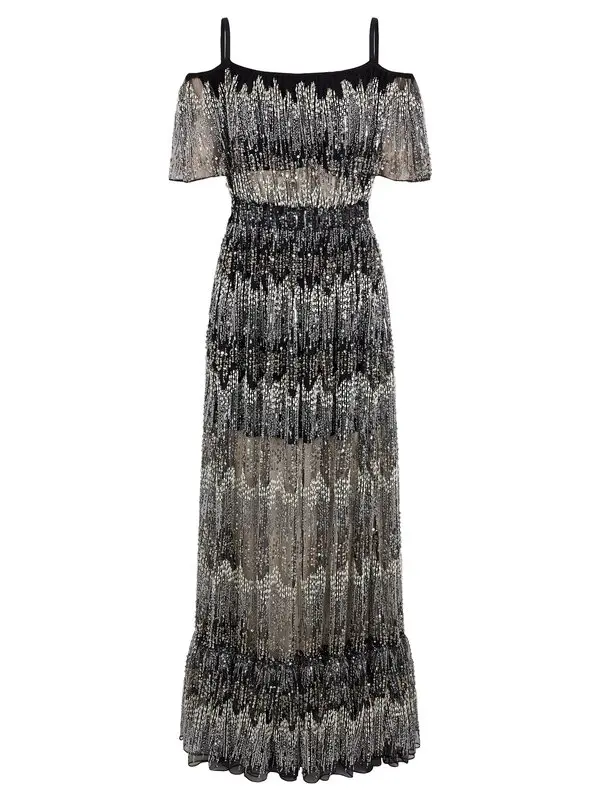 Rabanne Embroidered Tulle Maxi Dress - Black