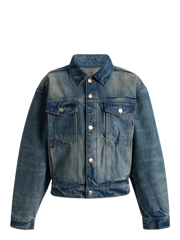 EB DENIM Varsity Denim Trucker Jacket - Medium Wash