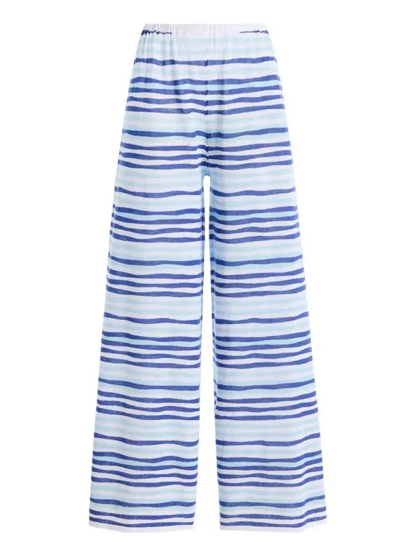 ZULU & ZEPHYR Striped Knit Wide Leg Pants - Blue