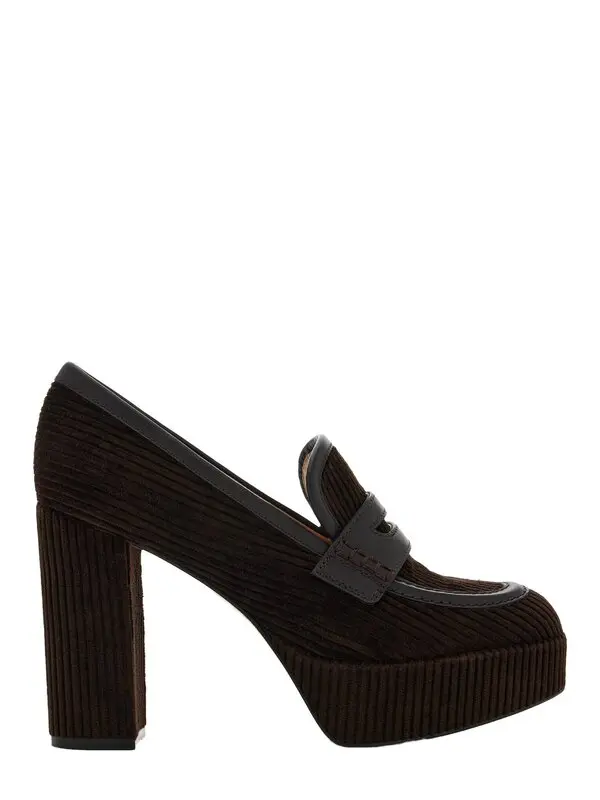 GIANVITO ROSSI Corduroy Platform Loafer Pumps - Brown