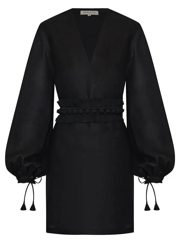 ANDRES OTALORA Belted Linen Mini Dress - Black