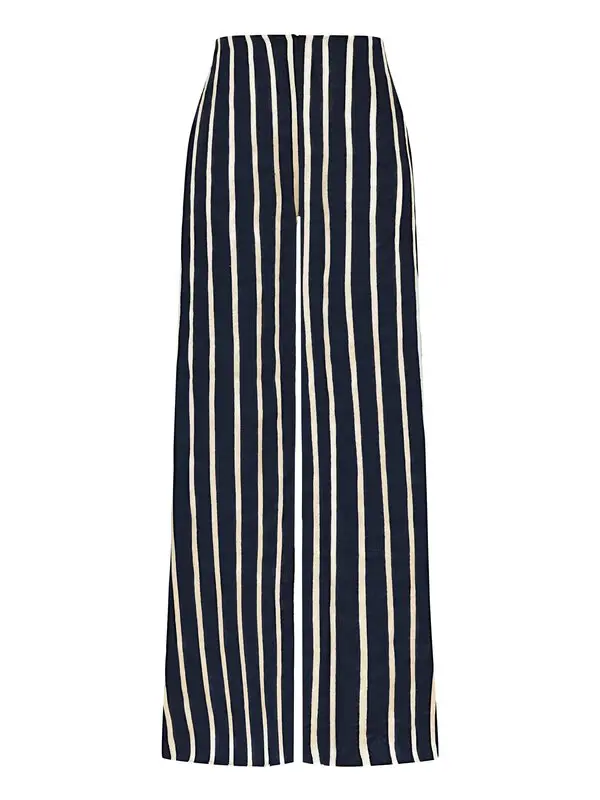 ANDRES OTALORA A Ti Vamos Striped Straight-leg Linen-blend Pants - Navy