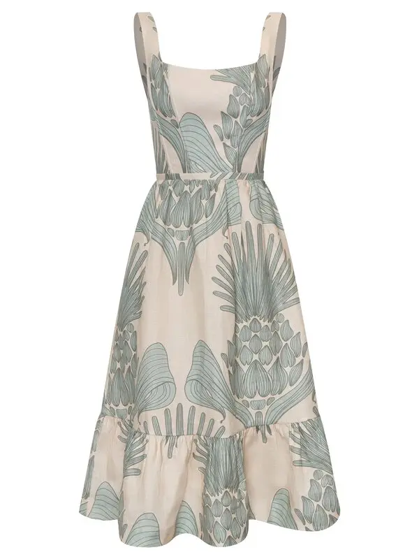 ANDRES OTALORA En Tus Ojos" Printed Linen Midi Dress - Print