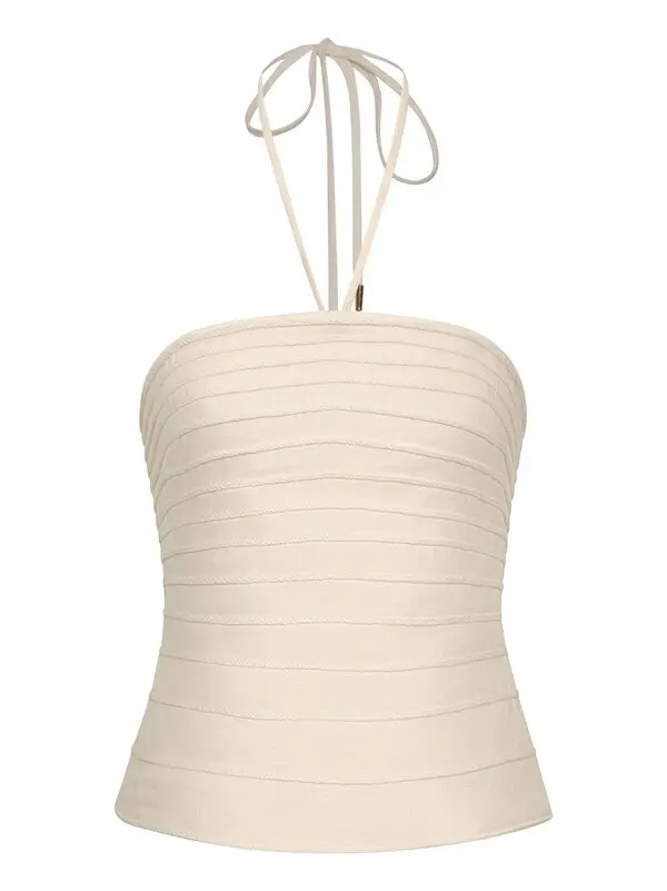 ANDRES OTALORA Embroidered Linen Halter Neck Top - Ivory