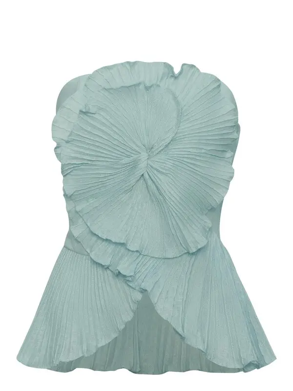 ANDRES OTALORA Imara Pleated Linen Top - Light Blue