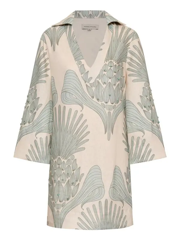 ANDRES OTALORA Aziza Mia Embroidered Linen Mini Tunic - Print