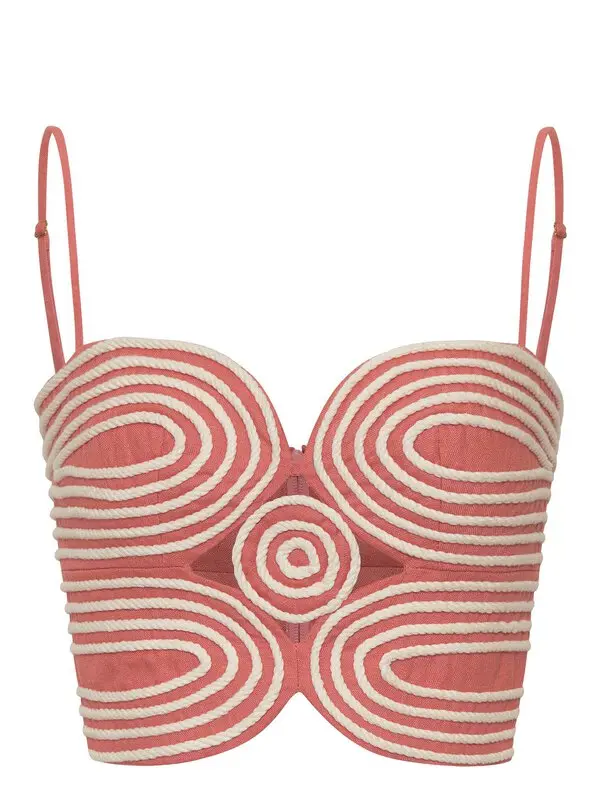 ANDRES OTALORA Baía Embroidered Linen Bustier Top - Pink