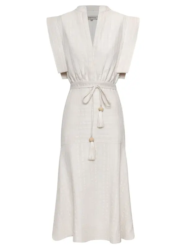 ANDRES OTALORA Belted Cotton-jacquard Midi Dress - Ivory