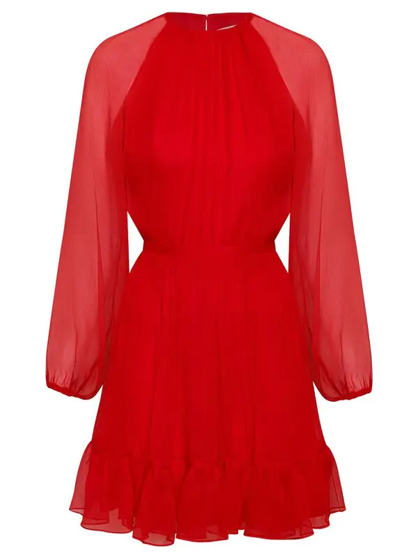ANDRES OTALORA Raices Antiguas Ruffled Silk-chiffon Mini Dress - Red