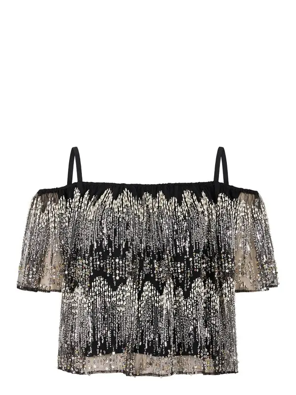 Rabanne Embellished Tulle Top - Black