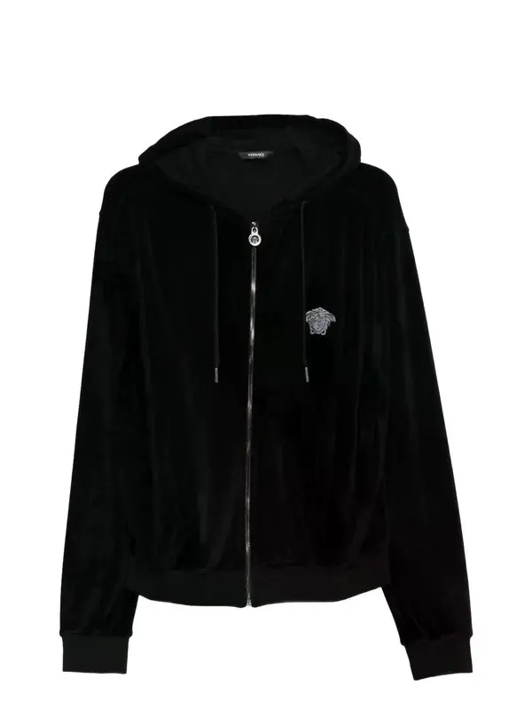 Versace Embroidered Chenille Zip-up Hoodie - Black