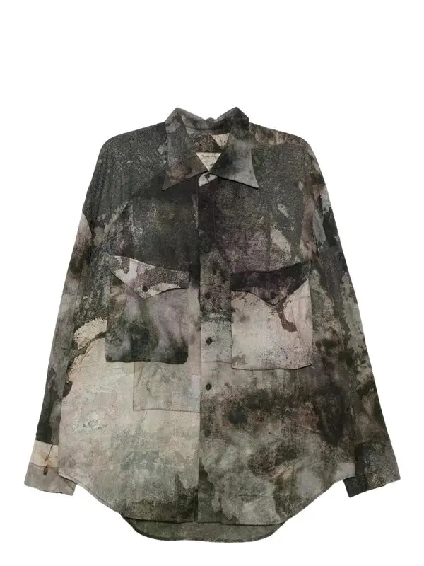 ZIGGY CHEN Digital Print Silk Shirt - Grey