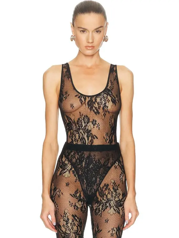Wardrobe.NYC Evening Lace Tank Bodysuit - Black