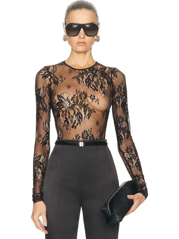 Wardrobe.NYC Evening Lace Bodysuit - Black