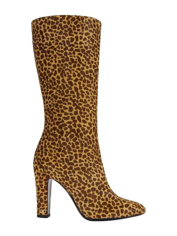 Valentino Garavani Animalier Calf Hair Boots - Biscotto Bark Brown