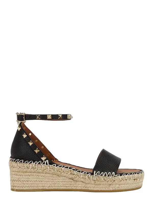 Valentino Garavani Rockstud Espadrille Sandal - Nero & Light Cuir