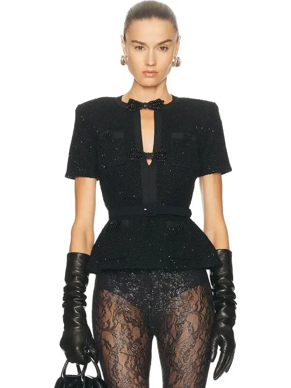 SELF-PORTRAIT Sequin Cropped Top - Black