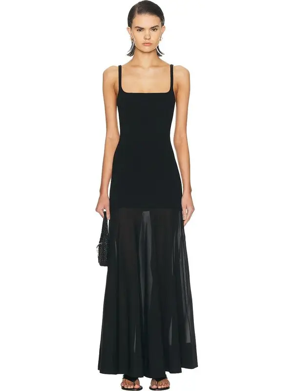 ST. AGNI Sheer Silk Circle Hem Dress - Black