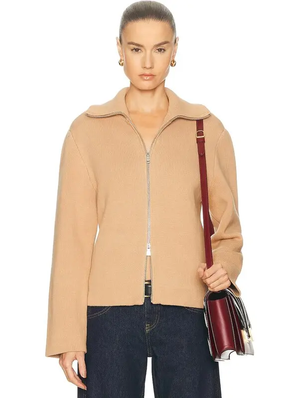 L'academie By Marianna Avey Zip Cardigan - Light Brown