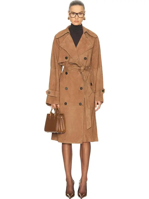 L'academie By Marianna Dara Suede Trench Coat - Toffee
