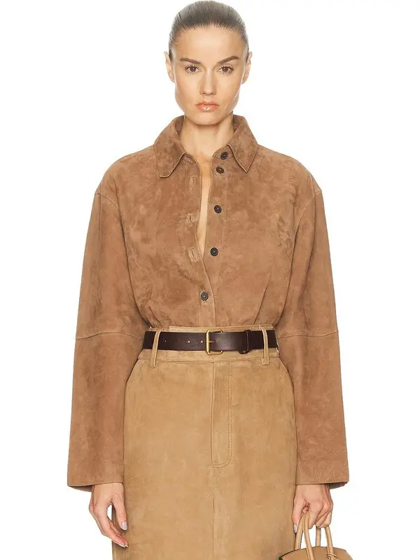 L'academie By Marianna Dara Suede Button-down Shirt - Toffee