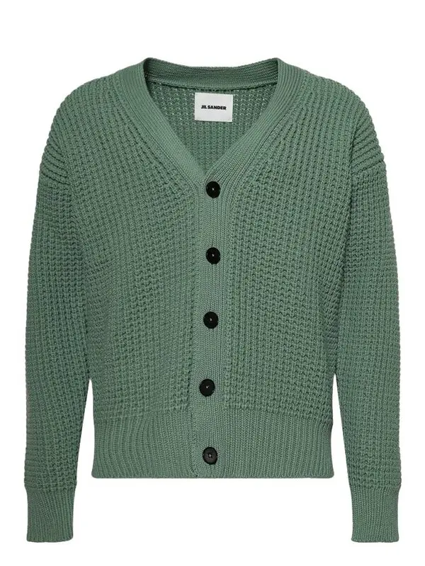 JIL SANDER Long Sleeve V-neck Cardigan - Green