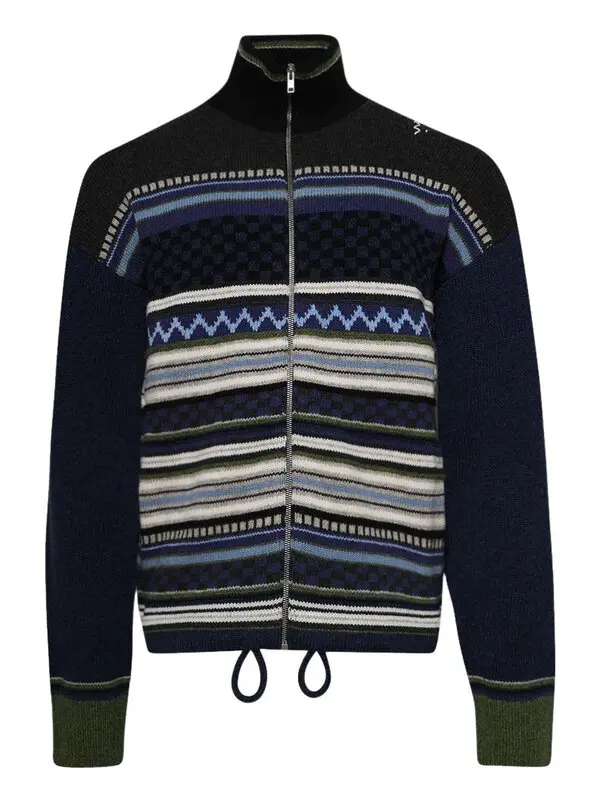 Marni Zip-up Striped Virgin Wool Cardigan - Blue