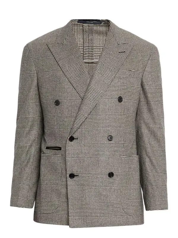 Dunhill 170s Wool Glen Check Double-breasted Sport Coat - Ivory/blac