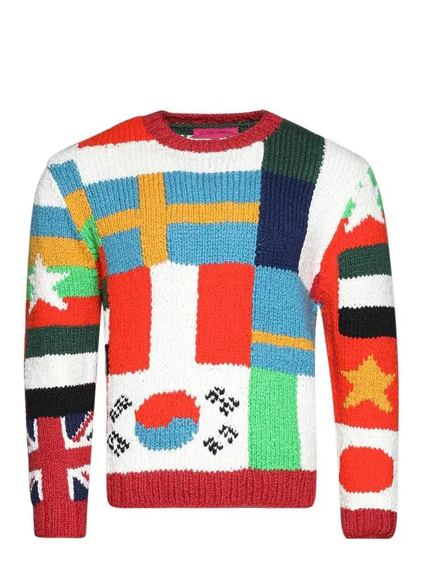 THE ELDER STATESMAN Patchwork Flag Pullover - Multi