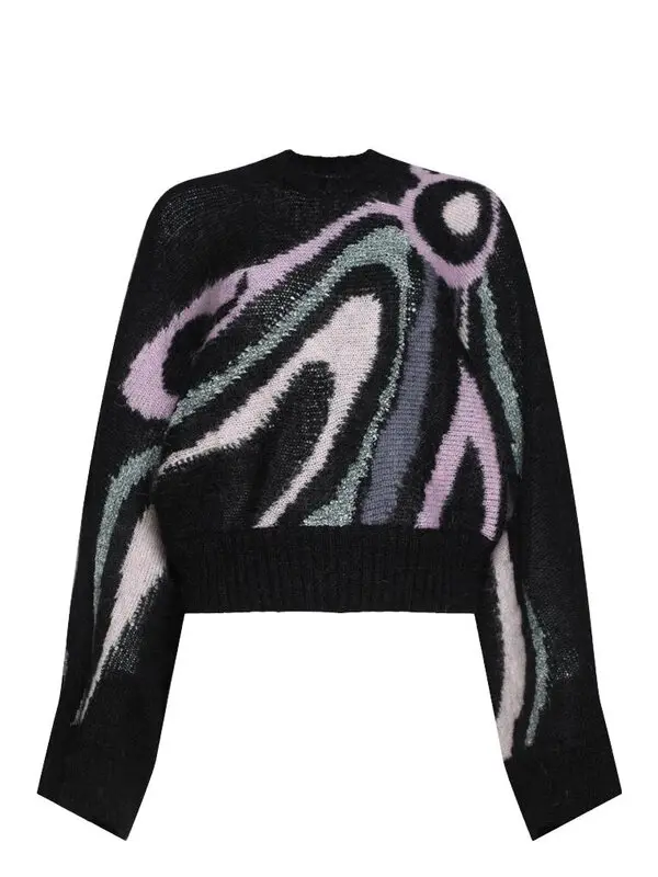 Emilio Pucci Cropped Sweater With Marmo Print Inlay - Black