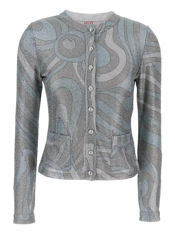 Emilio Pucci Marmo Jersey Lamé Cardigan - Silver
