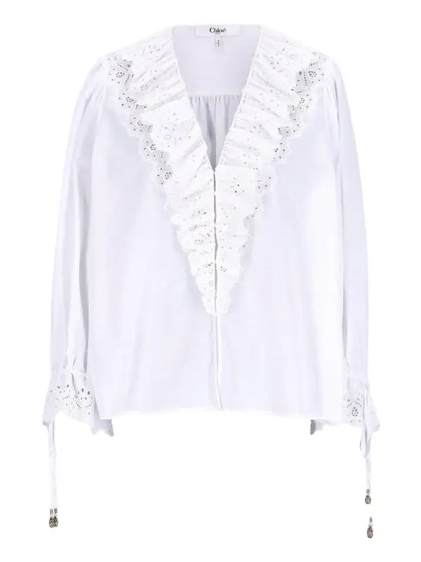 CHLOÃ© Ruffle Silk Top - White