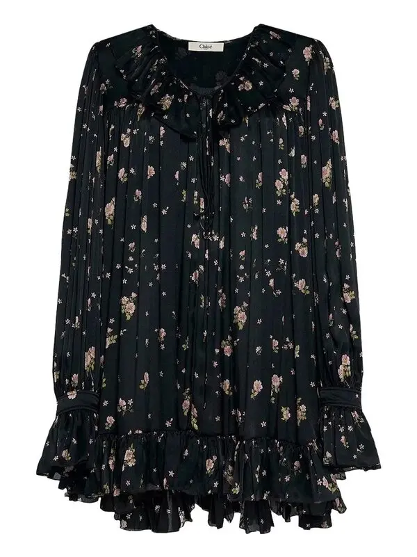 CHLOÃ© Gathered Short Dress - Black
