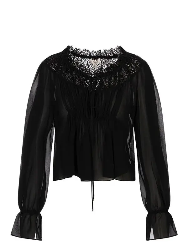 Chloé Scoop Neck Silk Top - Black