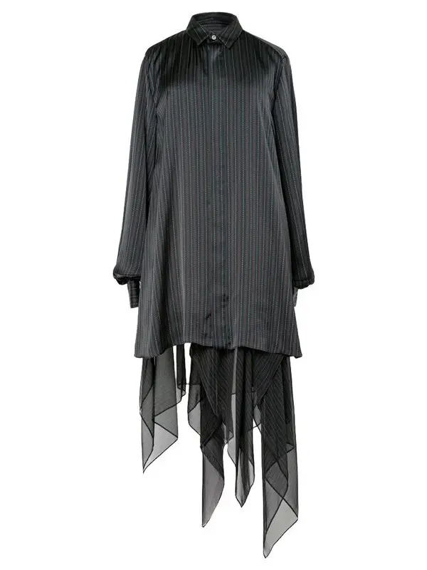 Sacai Stripe Print Satin Shirt Dress - Grey