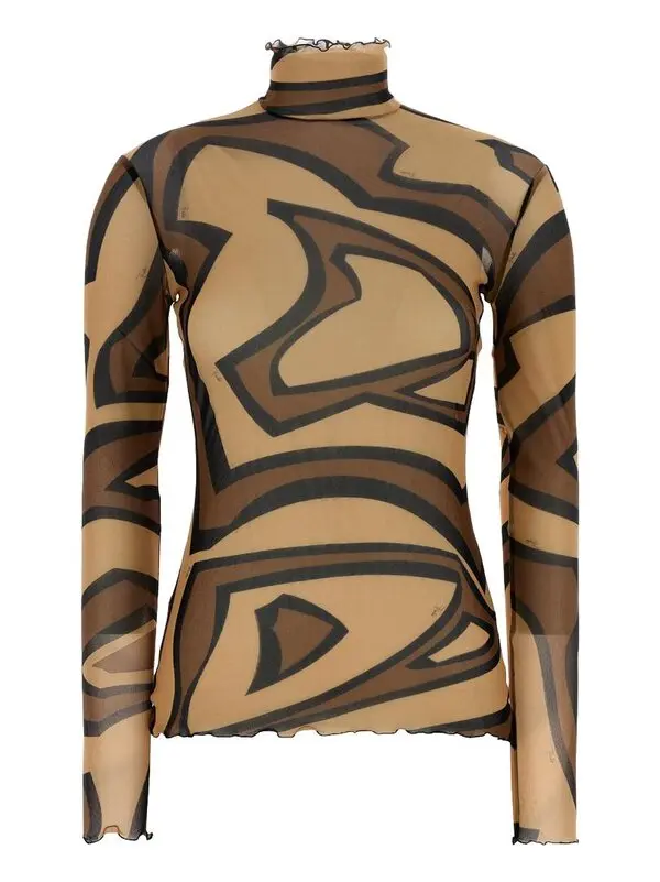 Emilio Pucci Labirinto Print Tulle Top - Gold