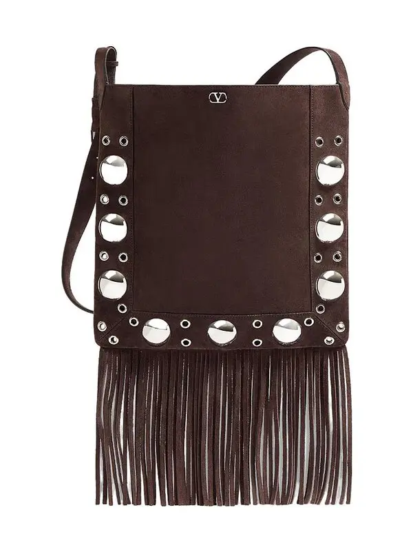 Valentino Garavani Vlogo Fringed Suede Shoulder Bag - Brown
