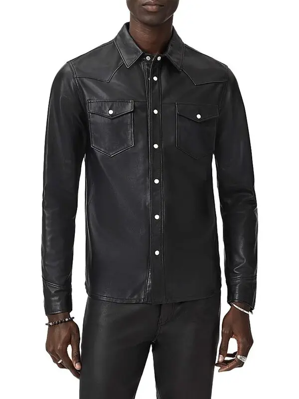 John Varvatos Leather Shirt Jacket - Black
