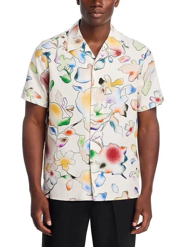 Paul Smith Floral Print Short Sleeved Casual Fit Button Down Shirt - White