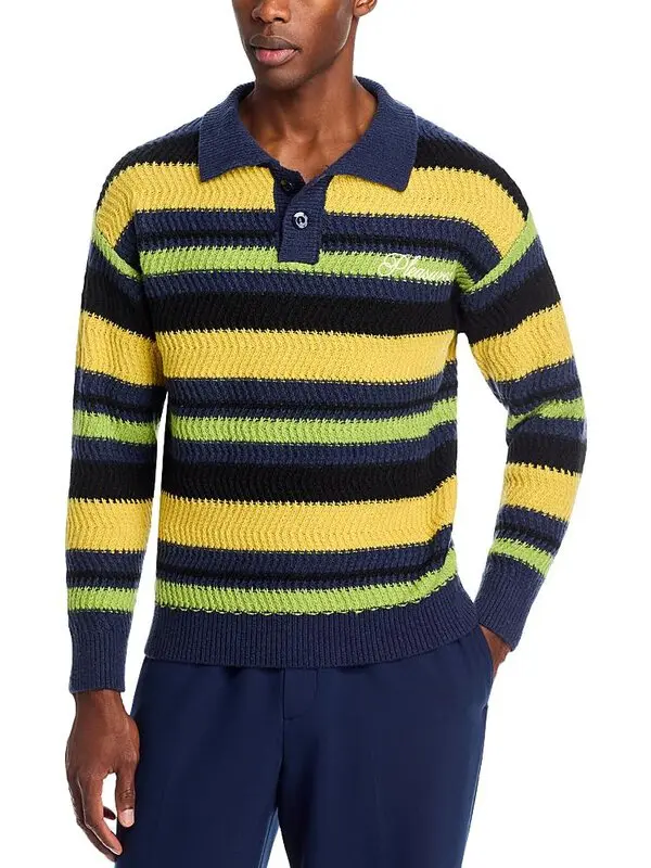 PLEASURES Cooper Striped Polo Sweater - Yellow