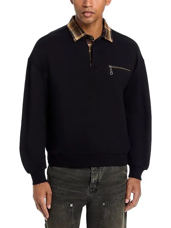 PLEASURES Town Polo Jacket With Contrast Collar - Black