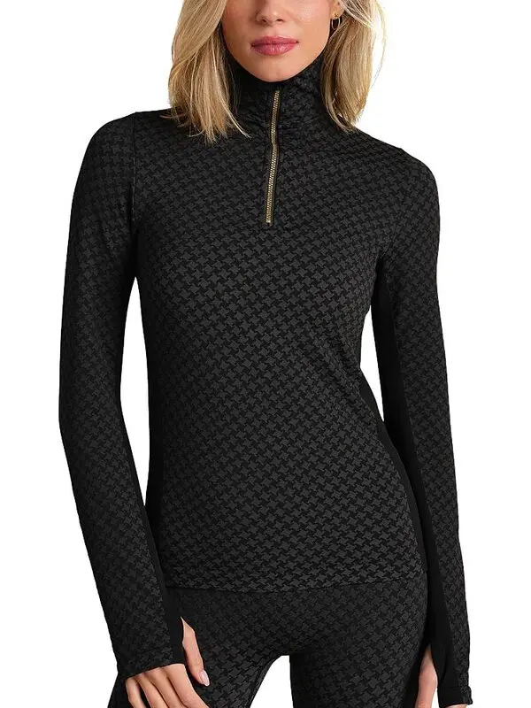 RHONE Apres Houndstooth Quarter Zip Top - Pure Black