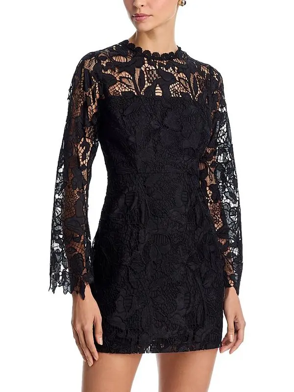 Aqua Ido Long Sleeve Lace Mini Dress - Black
