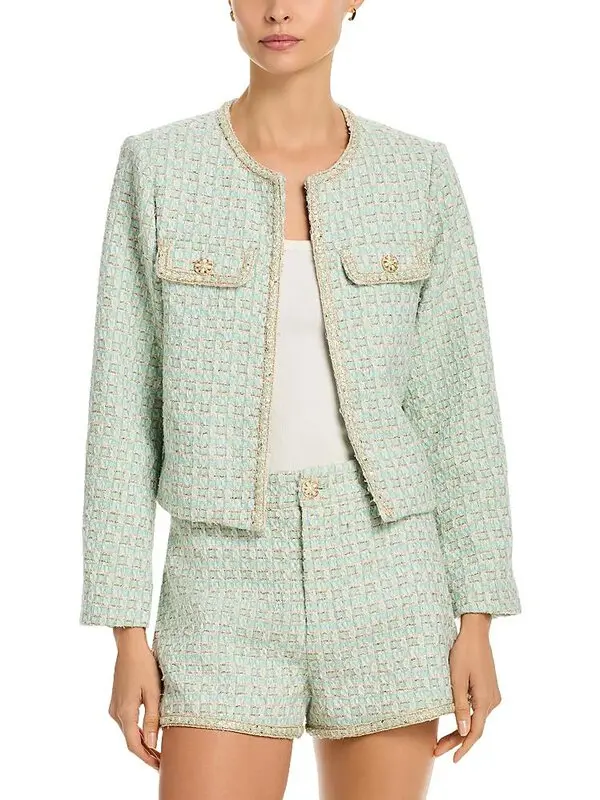 Aqua Tweed Braided Trim Jacket - Mint