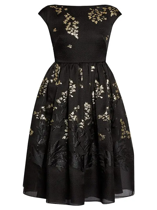 Erdem Floral Brocade Cap-sleeve Midi Dress - Black