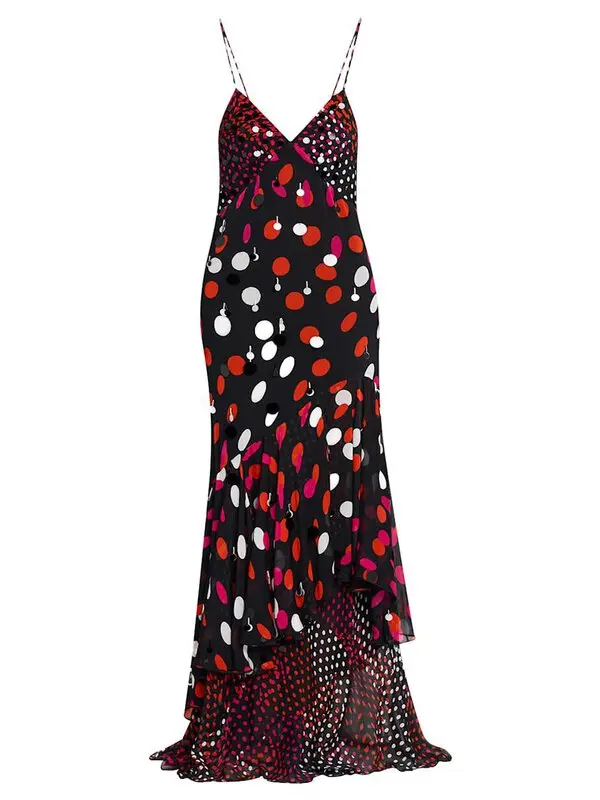 Diane Von Furstenberg Luisa Backless Polka Dot Maxi Dress - Blinding Lights Black