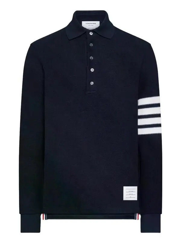 Thom Browne 4-bar Textured-pique Long-sleeved Polo Shirt - Blue