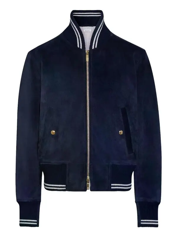 Thom Browne Suede Rib Knit Blouson Jacket - Blue